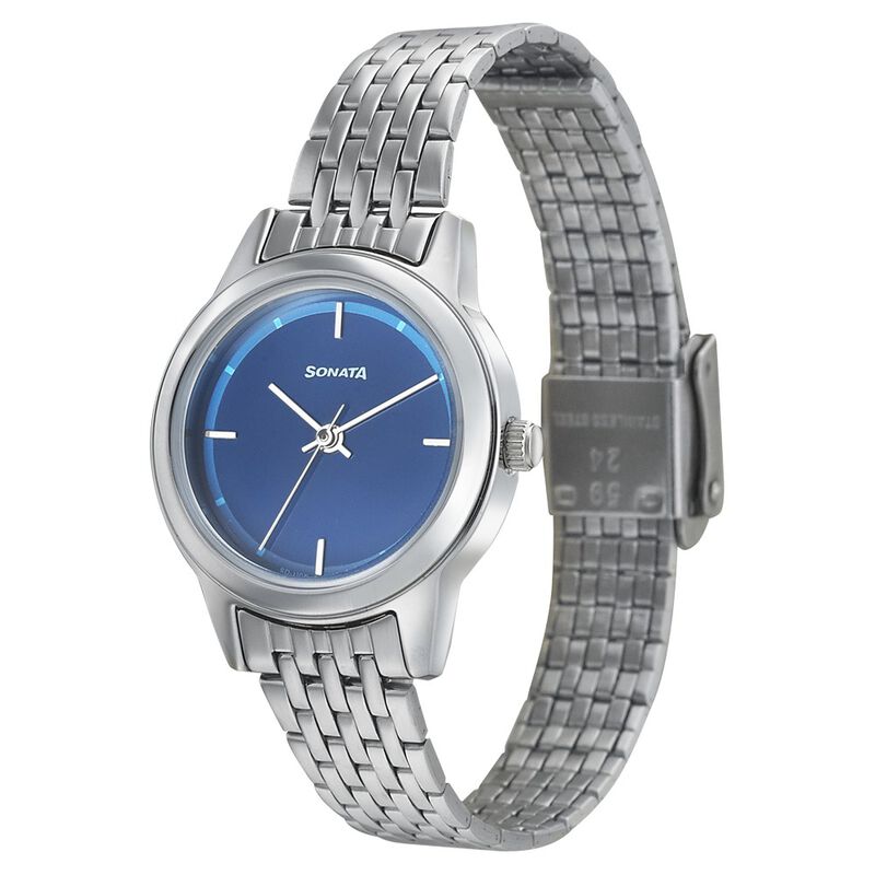 Buy Online Sonata Essentials Blue Dial Women Watch With Stainless Steel ...