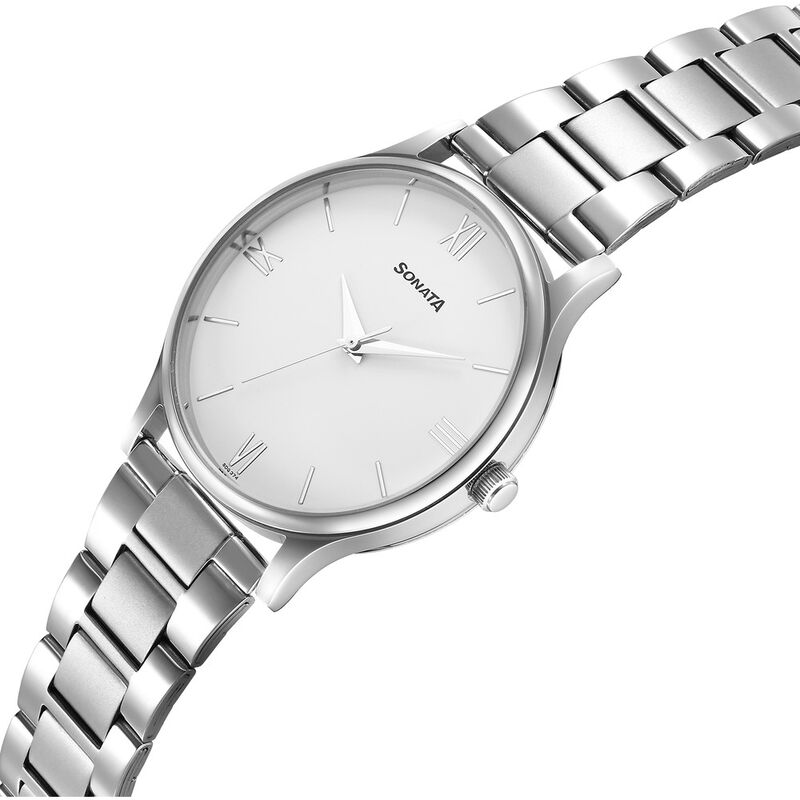 Buy Online Sonata Aspire Quartz Analog White Dial Stainless Steel Strap ...