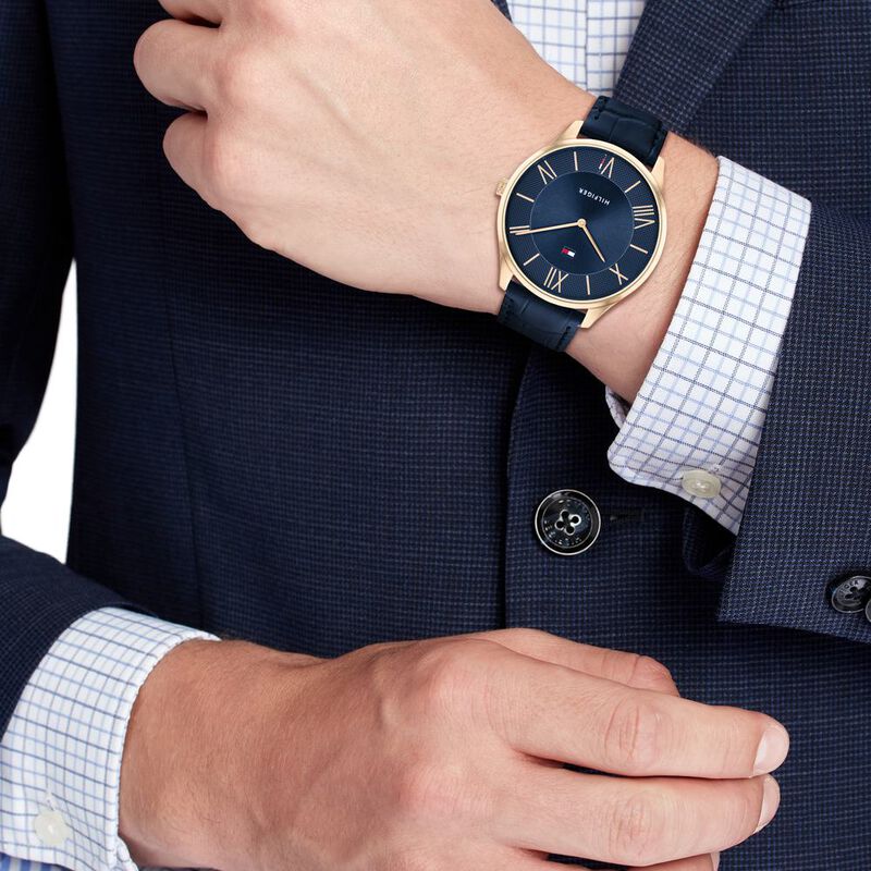 Buy Online Tommy Hilfiger Blue Dial Blue Leather Strap Watch for Men ...