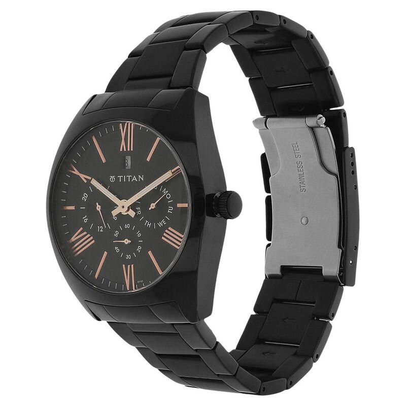 Buy Online Titan Quartz Analog Black Dial Stainless Steel Strap Watch ...