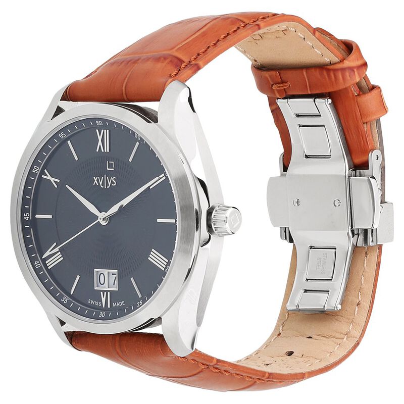 Buy Online Xylys Quartz Analog with Date Black Dial Leather Strap Watch ...