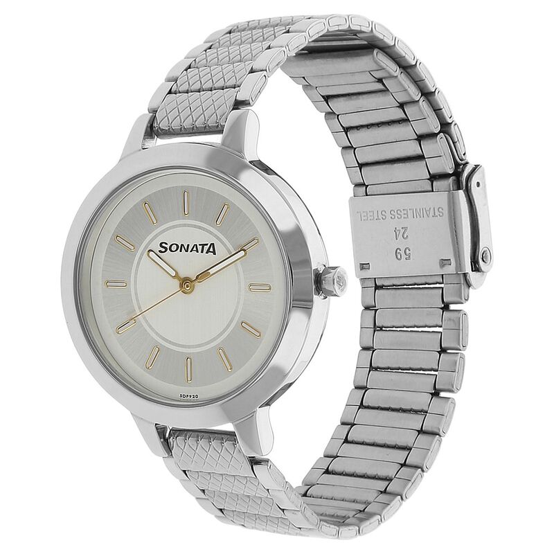 Buy Online Sonata Elite Silver Dial Women Watch With Stainless Steel ...