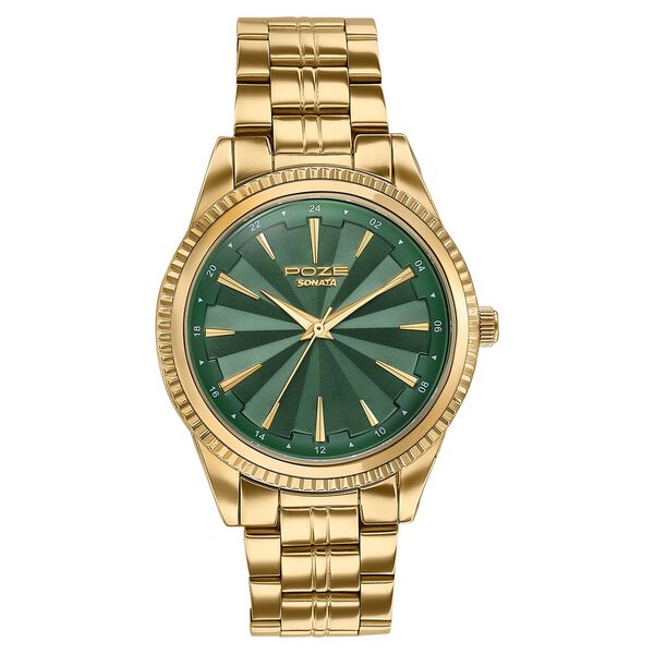 Buy Online Poze By Sonata Quartz Analog Green Dial Gold Metal Strap ...