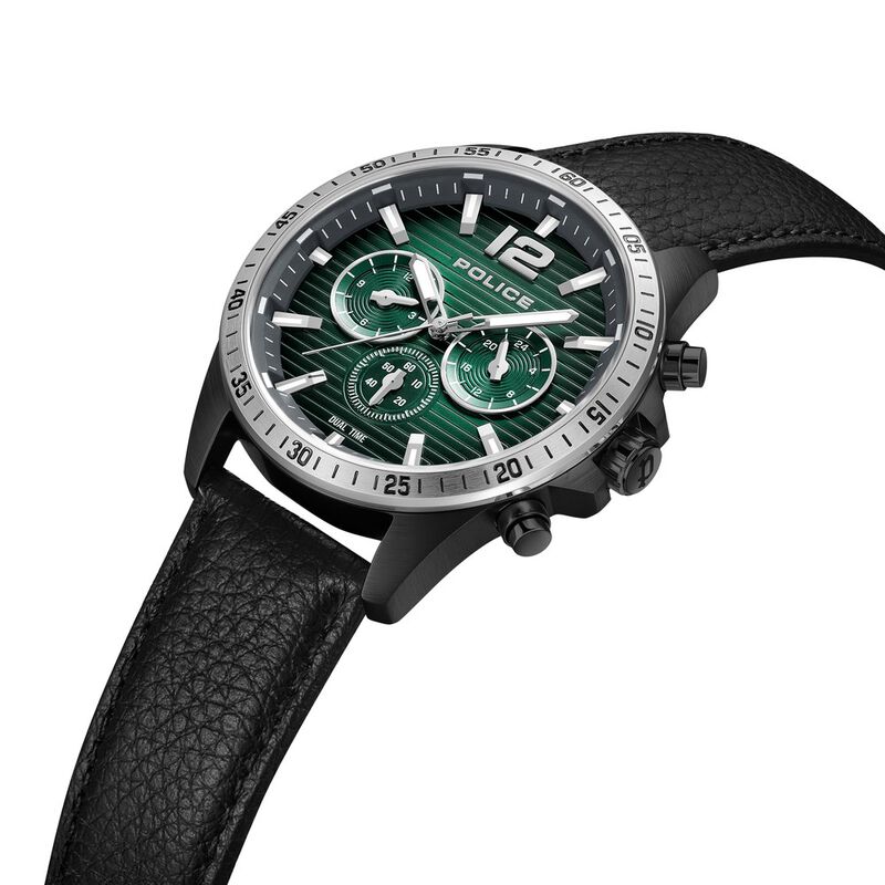 Buy Online Police Quartz Multifunction Green Dial Black Leather Strap ...