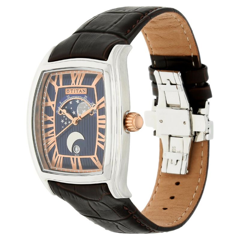 Buy Online Titan Moonphase Blue Dial Leather Strap watch for Men ...