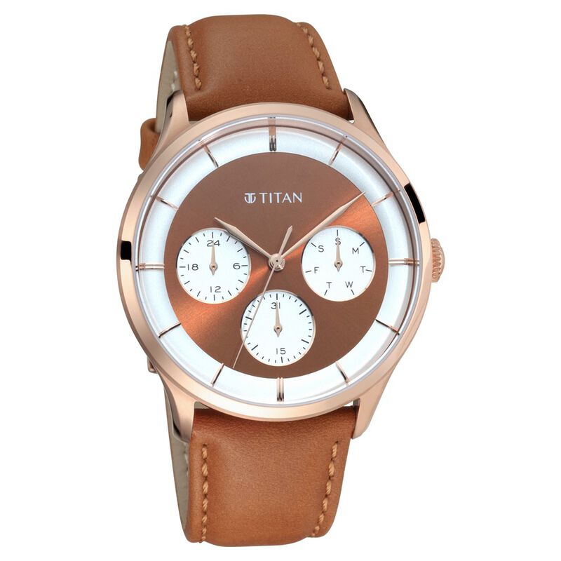 Buy Online Titan Light Leathers Rose Gold Dial Quartz Multifunction ...