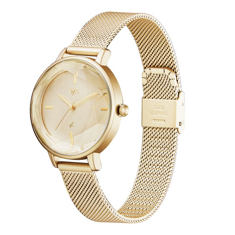 Buy Online Fastrack Vyb Aurora Quartz Analog Golden Dial Stainless ...