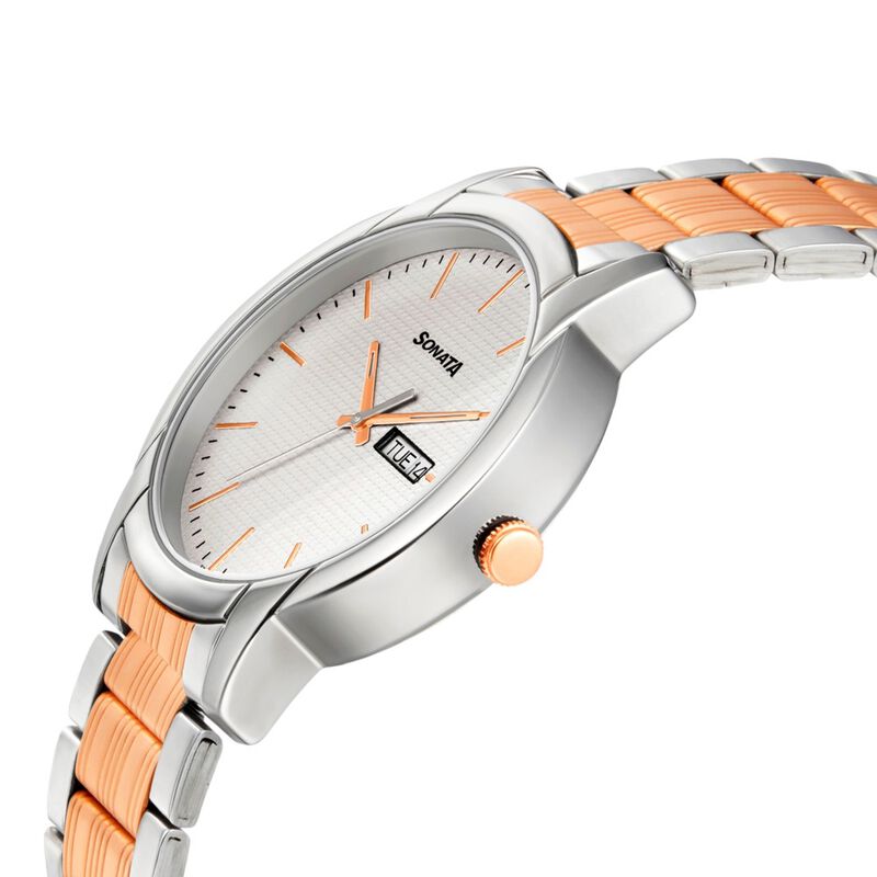 Buy Online Sonata Quartz Analog with Day and Date White Dial Metal ...