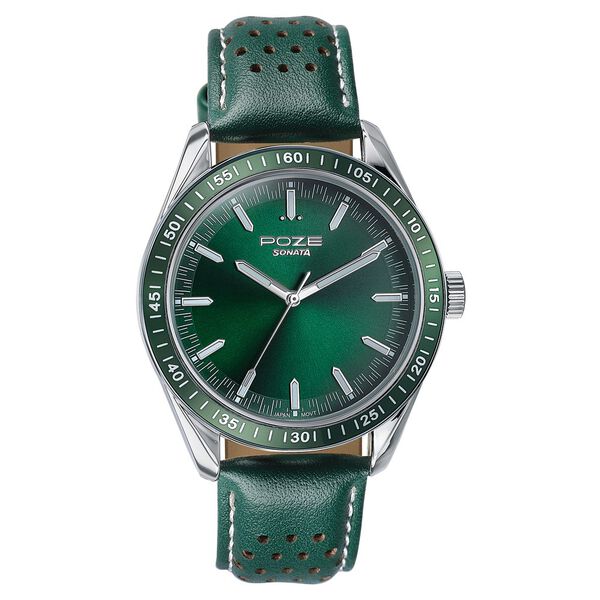 Buy Online Sonata Poze Quartz Analog Green Dial Green Colour Leather ...