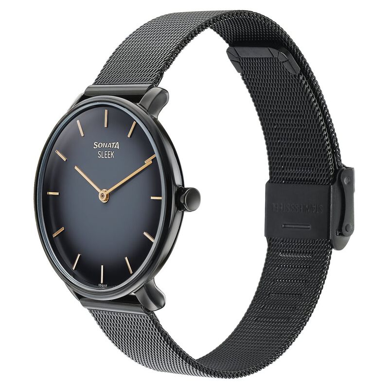 Buy Online Sonata Sleek Quartz Analog Black Dial Black Stainless Steel ...