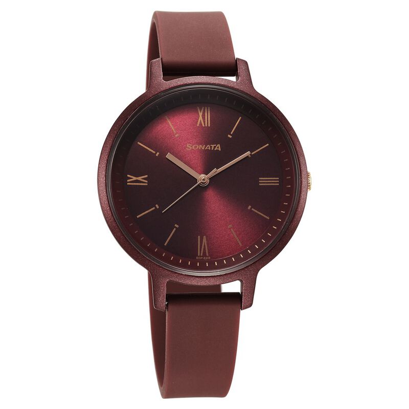 Buy Online Sonata Splash Quartz Analog Maroon Dial Plastic Strap Watch ...