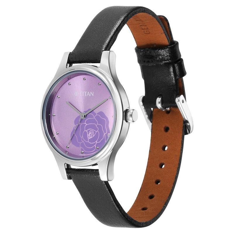 Buy Online Titan Karishma Quartz Analog Purple Leather Strap for Women ...