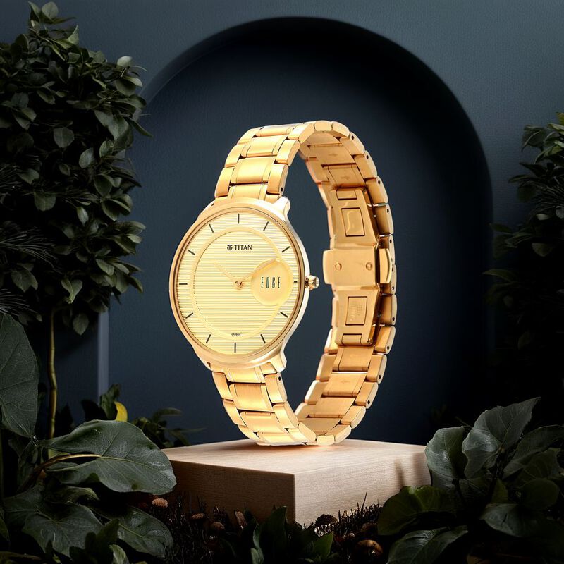Buy Online Titan Edge Metal Golden Dial Stainless Steel Strap Watch for ...