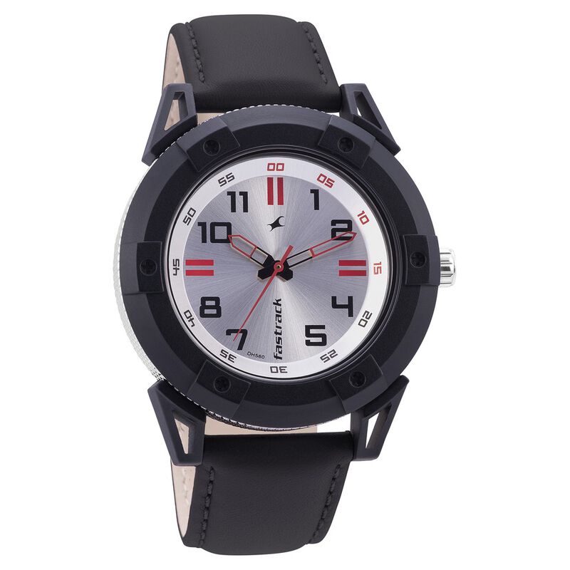 Buy Online Fastrack Quartz Analog Silver Dial Leather Strap Watch for ...