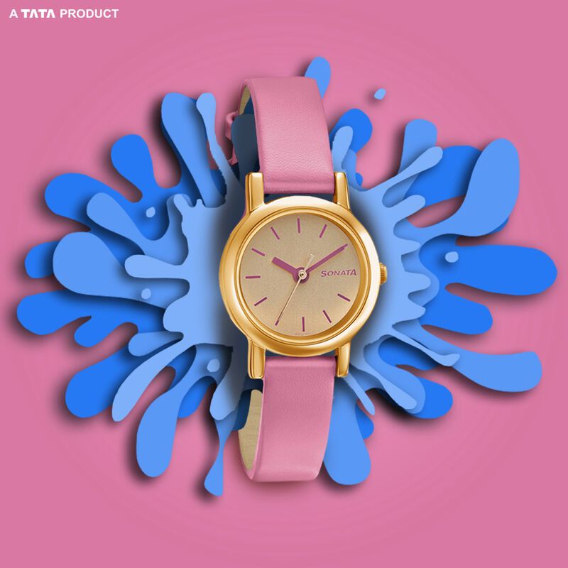 Buy Online Sonata Splash Rose Gold Dial Women Watch With Leather Strap ...
