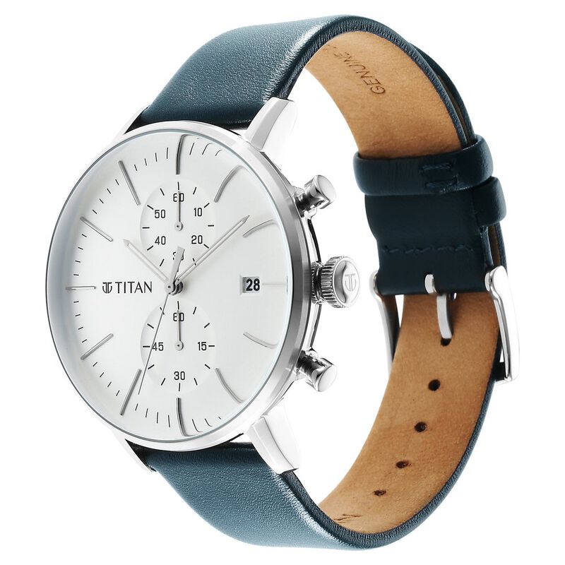 Buy Online Titan Quartz Chronograph Silver Dial Leather Strap Watch for ...