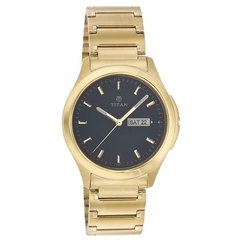 Buy Online Titan Analog with Day and Date BLACK DialQuartzMetal Strap ...