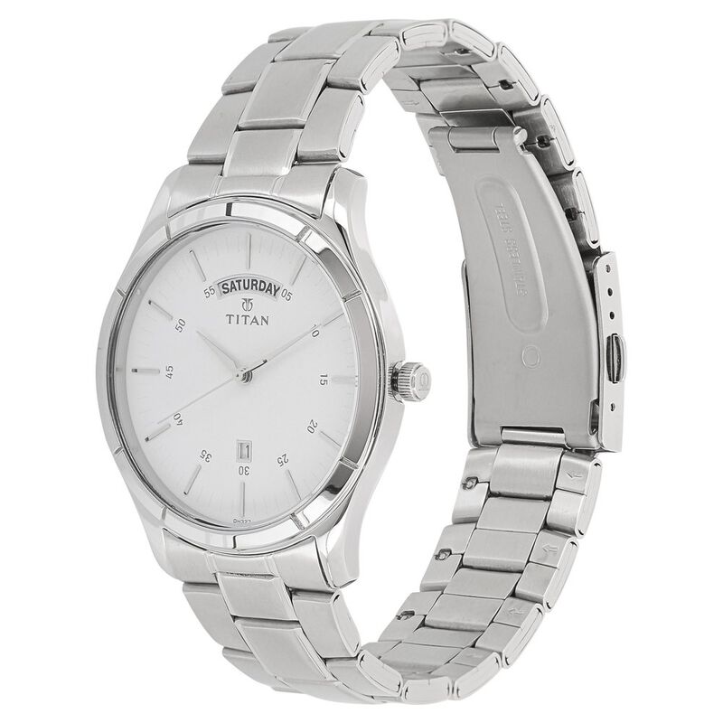 Buy Online Titan Workwear White Dial Analog with Day and Date Stainless ...