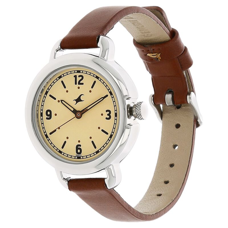 Buy Online Fastrack Bare Basics Quartz Analog Beige Dial Leather Strap ...