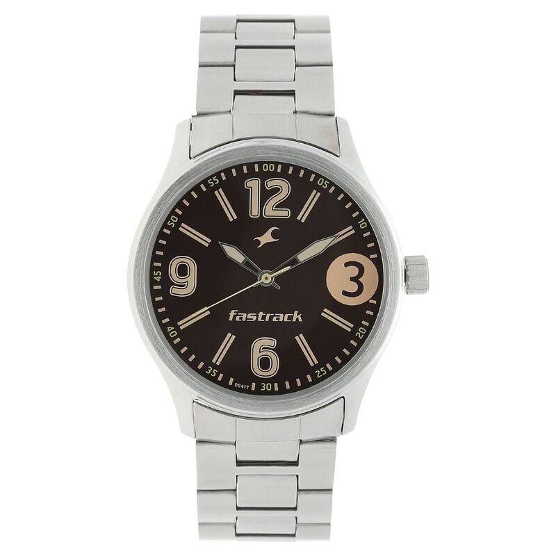Buy Online Fastrack Bare Basics Quartz Analog Brown Dial Metal Strap ...