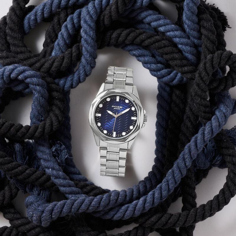 Buy Online Poze By Sonata Quartz Analog Blue Dial Silver Metal Strap ...