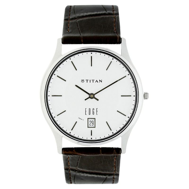Buy Online Titan Edge Quartz Analog with Date White Dial Brown Leather ...