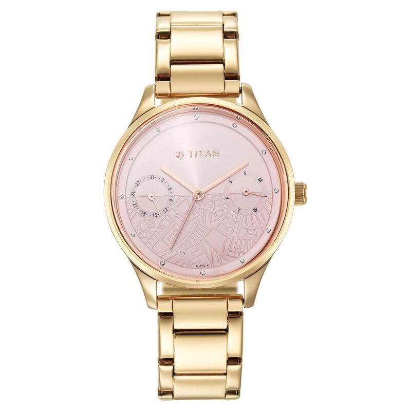 Buy Online Titan Wander Pink Dial Analog Stainless Steel Strap Watch ...