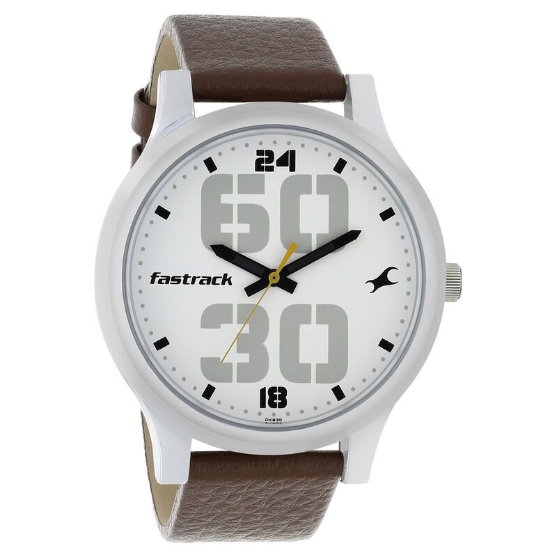 Buy Online Fastrack Bold Quartz Analog White Dial Leather Strap Watch ...
