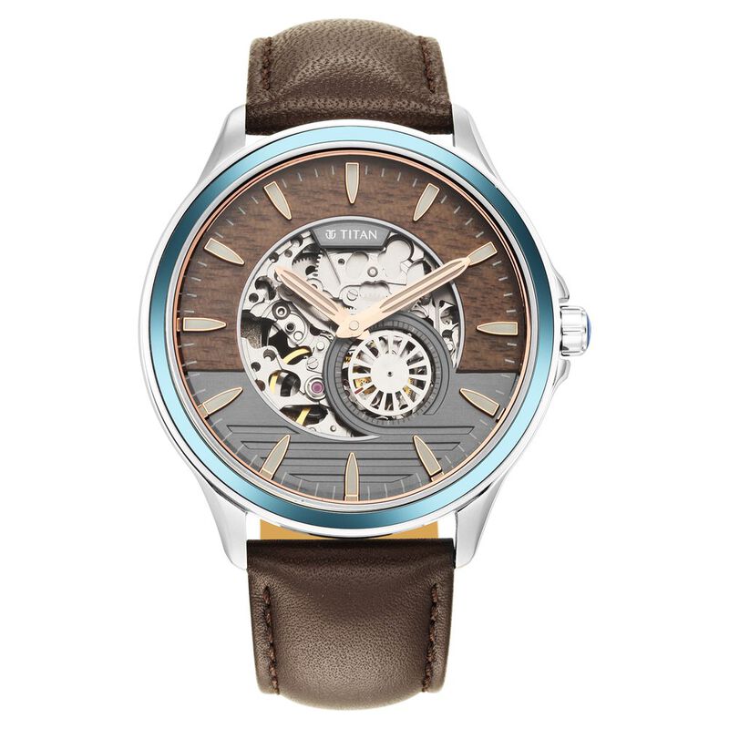 Buy Online Titan Automatic Anthracite Dial Leather Strap Watch for Men ...