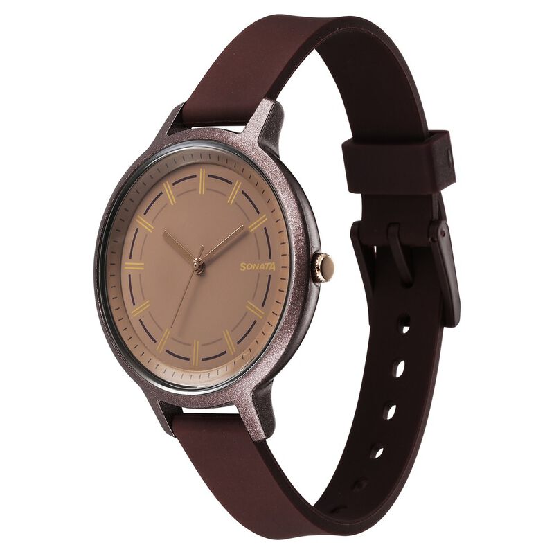 Buy Online Sonata Splash Quartz Analog Brown Dial Plastic Strap Watch ...