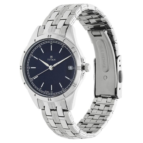 Buy Online Titan Quartz Analog with Date Blue Dial Stainless Steel ...