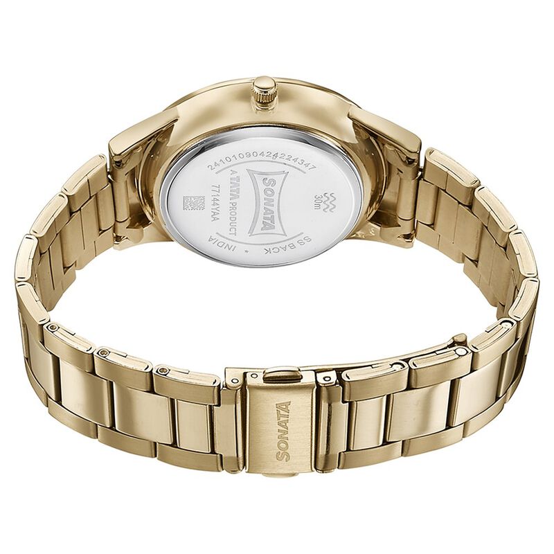 Buy Online Sonata Quartz Analog Black Dial Golden Stainless Steel Strap ...