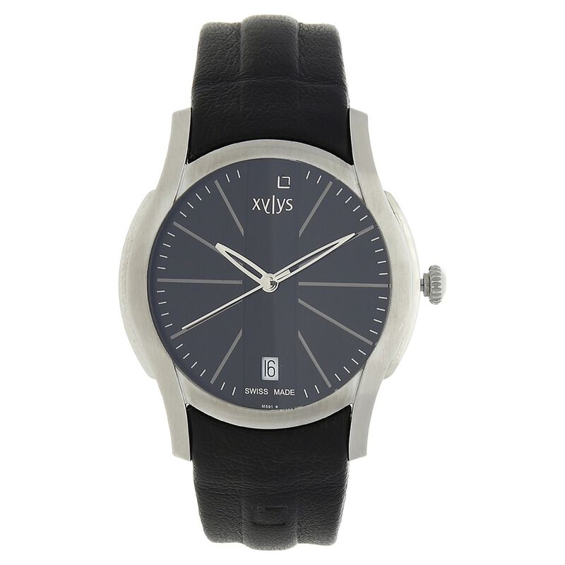 Buy Online Xylys Swiss Analog with Date Black Leather Strap and Black ...