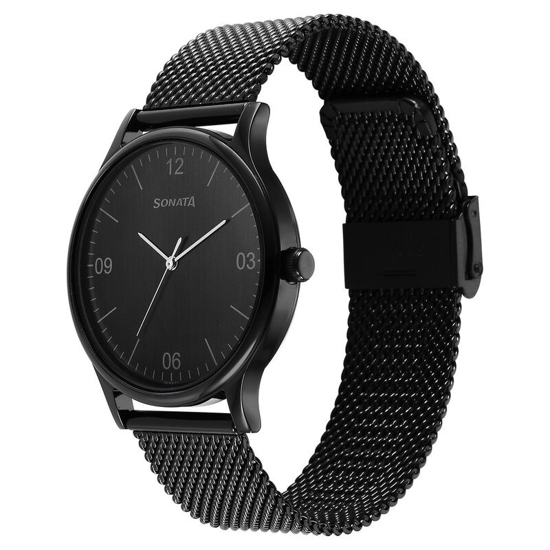 Buy Online Sonata Quartz Analog Black Dial Watch for Men - ns77105nm02 ...