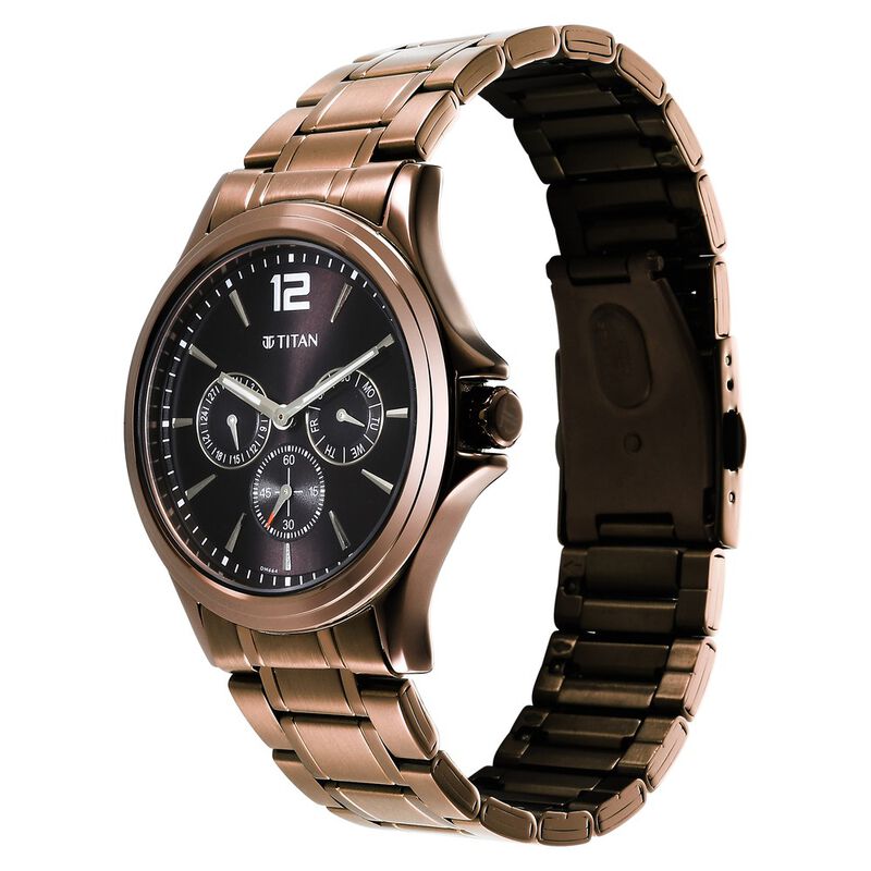 Buy Online Titan Neo Splash Quartz Multifunction Brown Dial Stainless ...