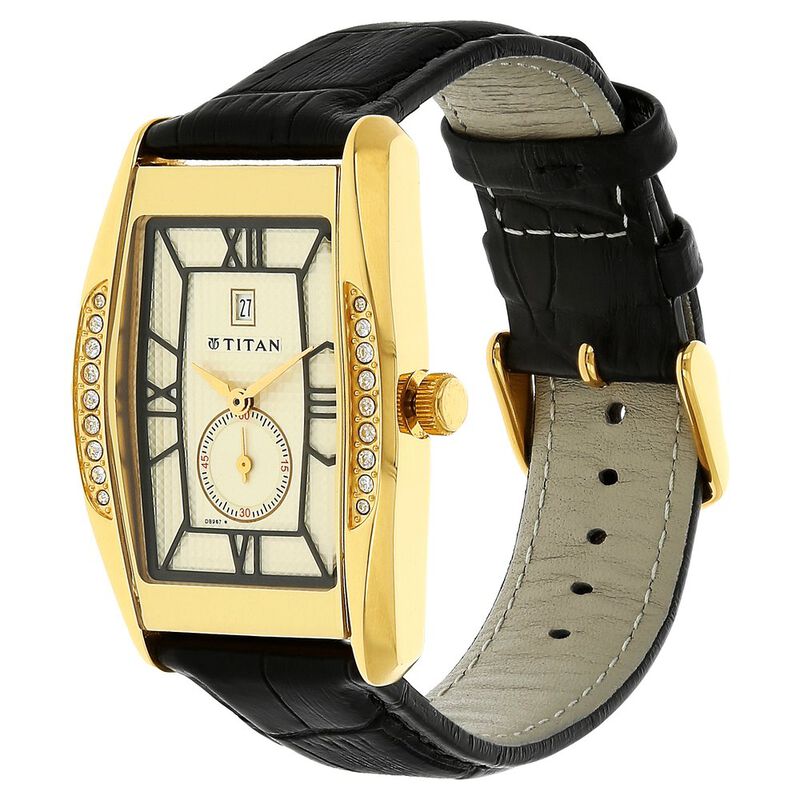 Buy Online Titan Tycoon White Dial Analog with Date Leather Strap watch ...