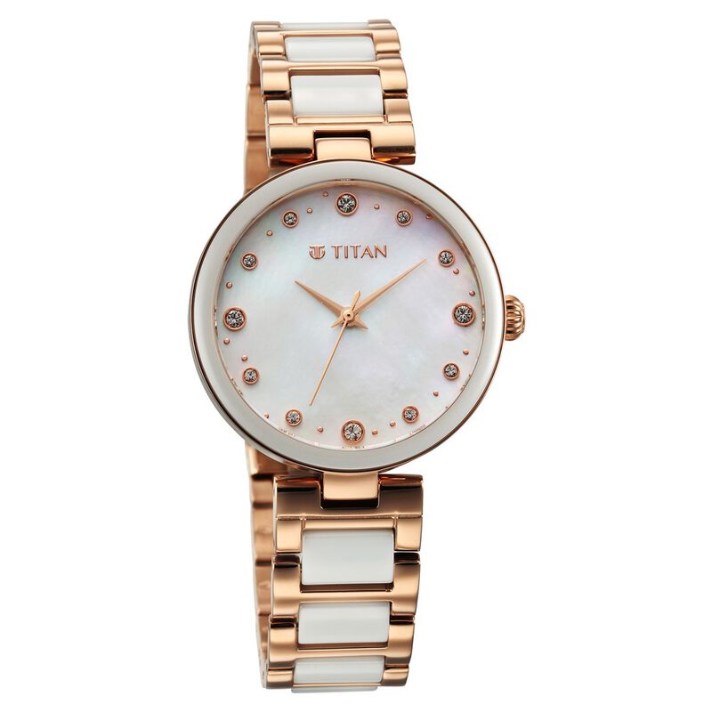 Buy Online Titan Purple Ceramics Mother Of Pearl Dial Analog Steel and ...