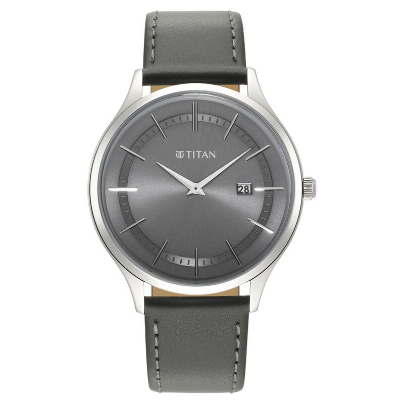 Buy Online Titan Classique Slimline Grey Dial Analog with Date Leather ...