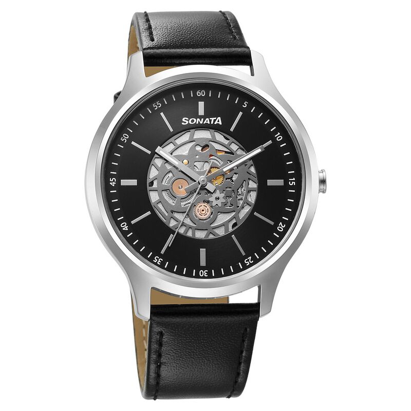 Buy Online Sonata Unveil Quartz Multifunction Black Dial Leather Strap ...