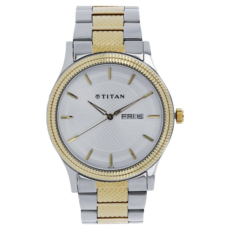 Buy Online Titan Quartz Analog with Day and Date Silver Dial Two Toned ...
