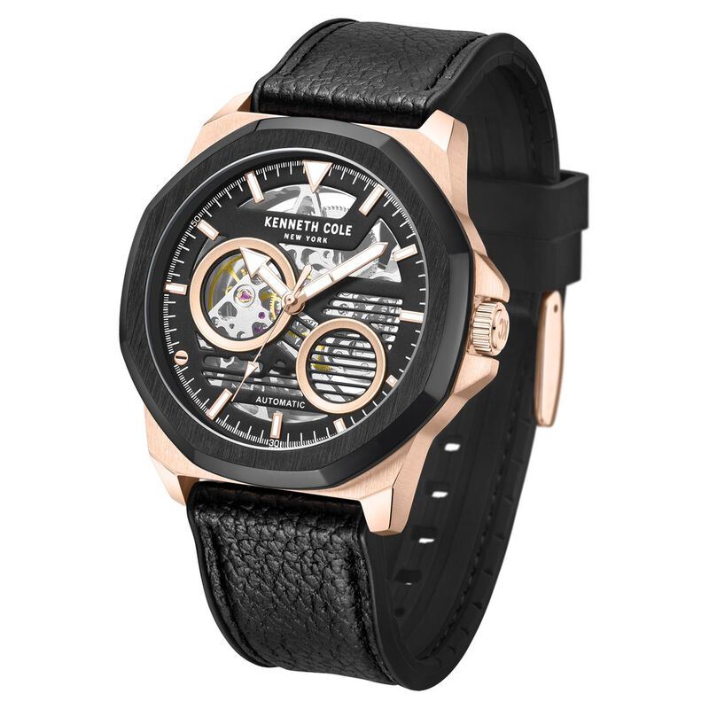 Buy Online Kenneth Cole Automatic Black Dial Leather Strap Watch For