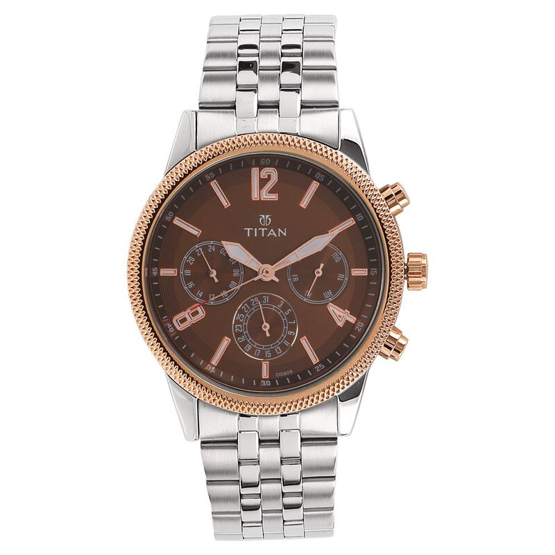 Buy Online Titan Workwear Quartz Multifunction Brown Dial Stainless ...