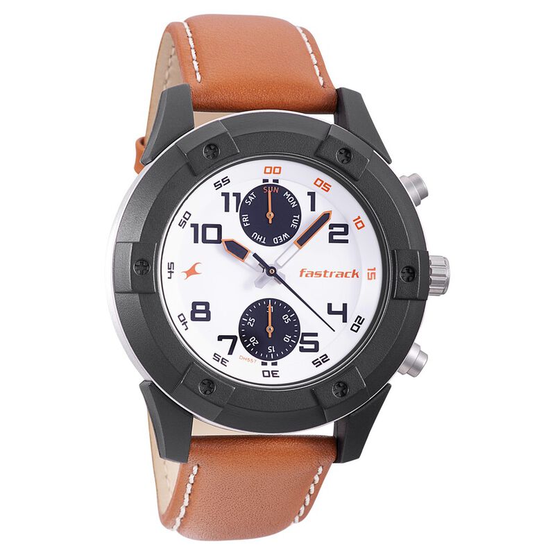 Buy Online Fastrack Modular Quartz Analog White Dial Leather Strap ...
