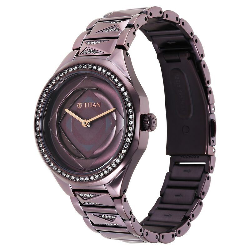 Buy Online Titan Purple Glitz Quartz Analog Stainless Steel Strap Watch ...