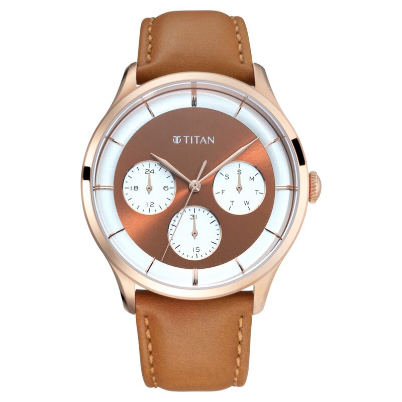 Buy Online Titan Light Leathers Rose Gold Dial Quartz Multifunction ...