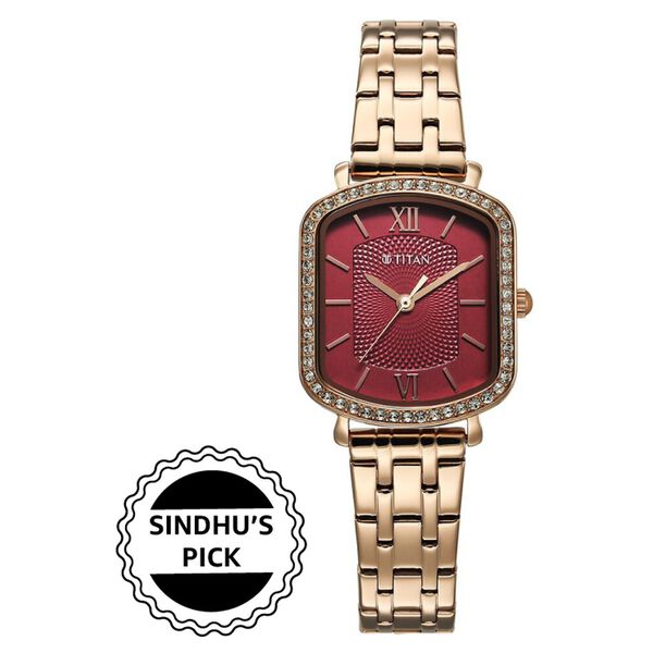 Buy Online Titan Purple Metro Quartz Analog Red Dial Rose Gold Plated ...
