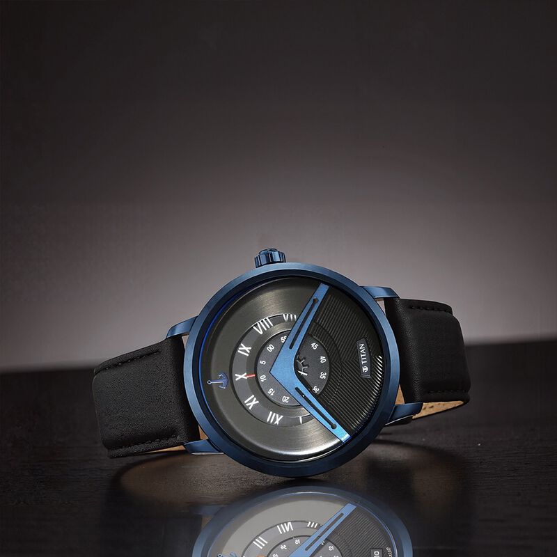 Buy Online Titan Maritime Black Dial Analog Leather Strap watch for Men ...