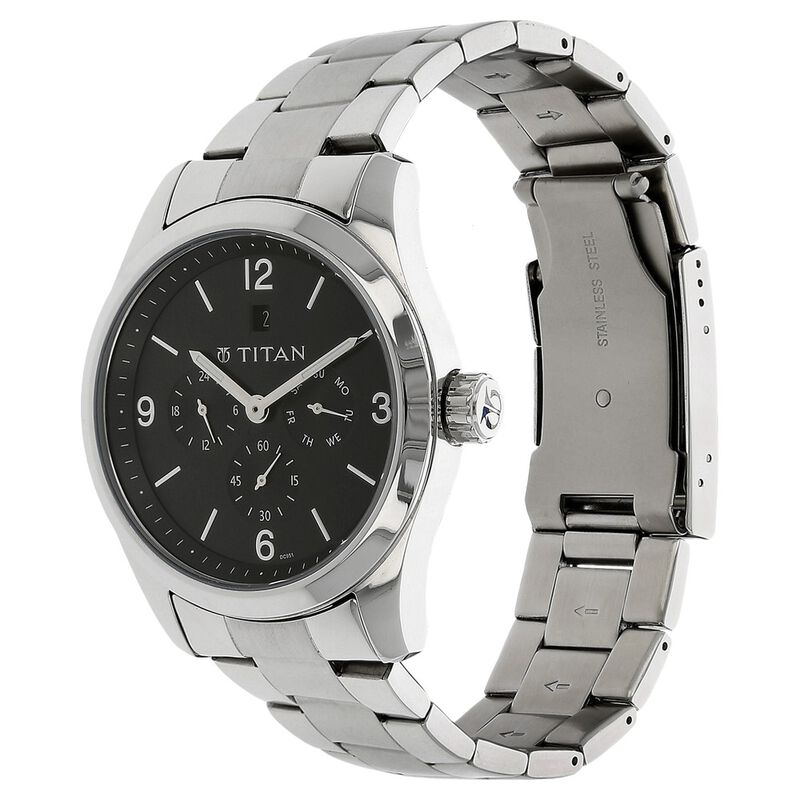 Buy Online Titan Quartz Analog Black Dial Stainless Steel Strap Watch ...