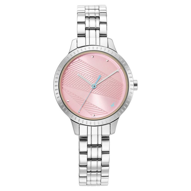 Buy Online Fastrack Stunners Quartz Analog Pink Dial Metal Strap Watch ...