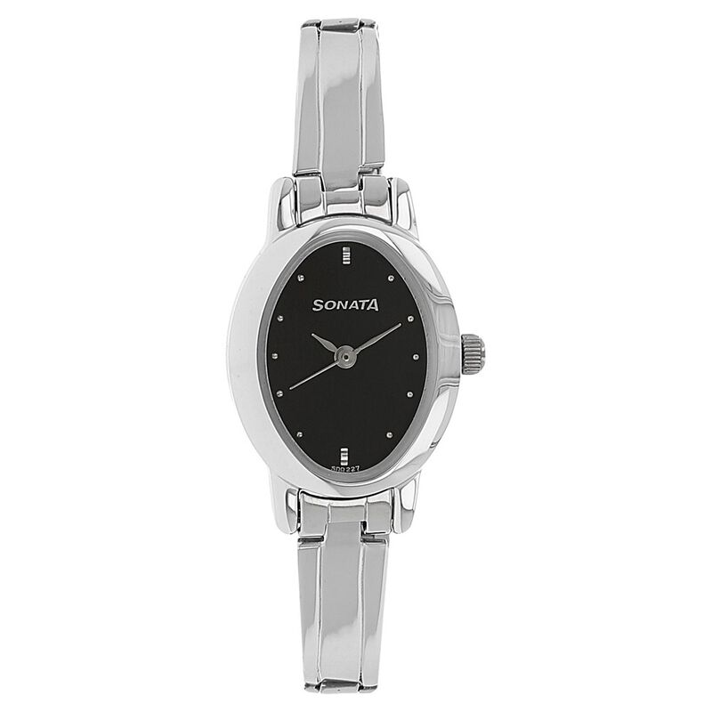 Buy Online Sonata Quartz Analog Black Dial Stainless Steel Strap Watch ...
